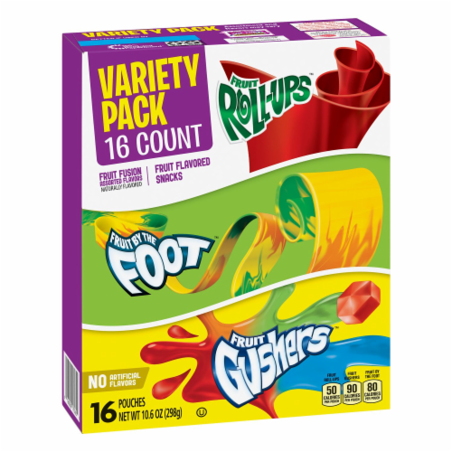 Fruit Roll Ups, Fruit by the Foot & Fruit Gushers Variety Pack- 16 Pou